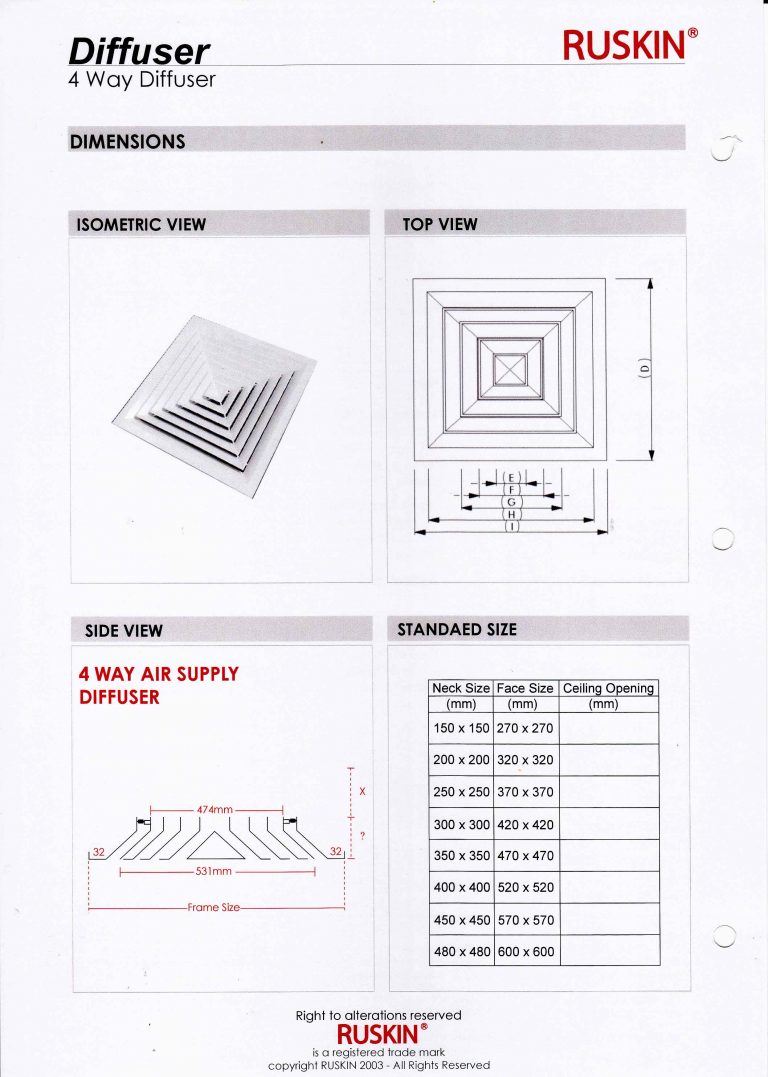 4way Air Supply Diffuser – Ruskin (M) Sdn Bhd